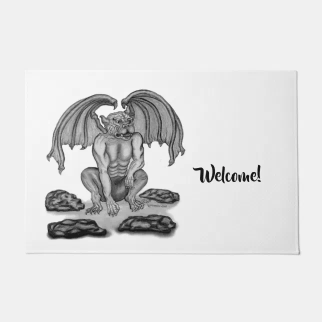 Golem Gargoyle , Black and White design Doormat | Zazzle