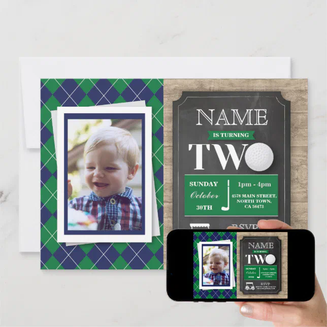 Golf 2nd Second Two 2 Birthday Party Photo Invite | Zazzle
