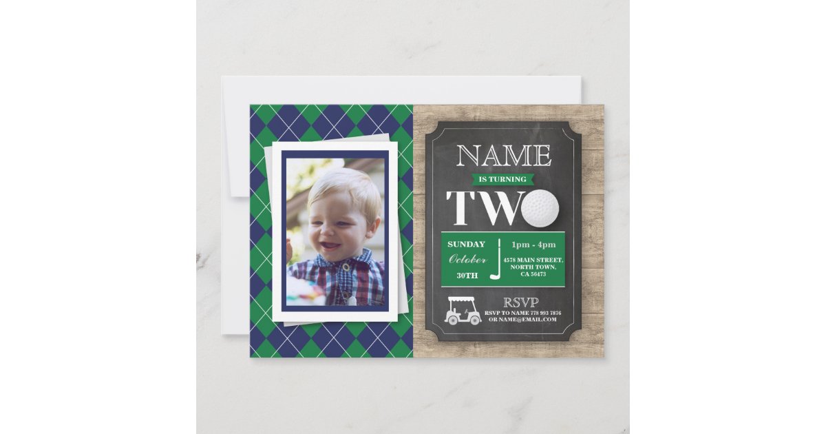 Golf 2nd Second Two 2 Birthday Party Photo Invite | Zazzle