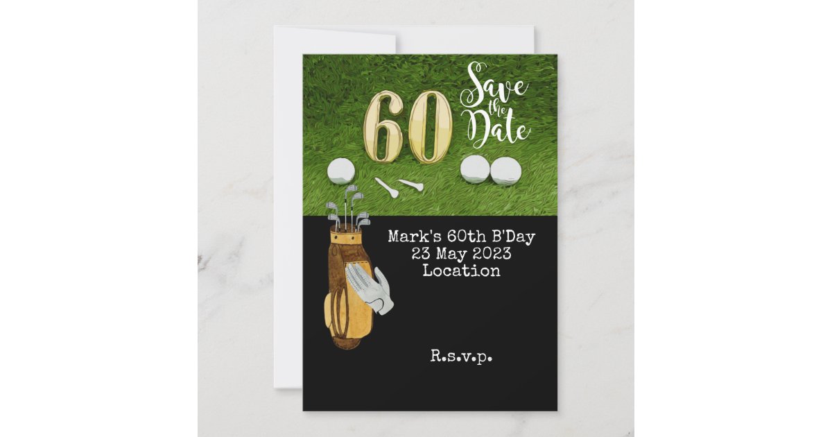 Golf 60th Birthday with golf ball on green Invitation | Zazzle
