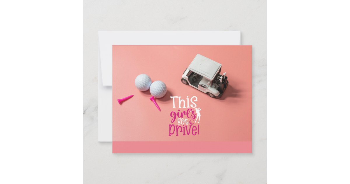 Golf baby girl got drive on pink background invitation | Zazzle