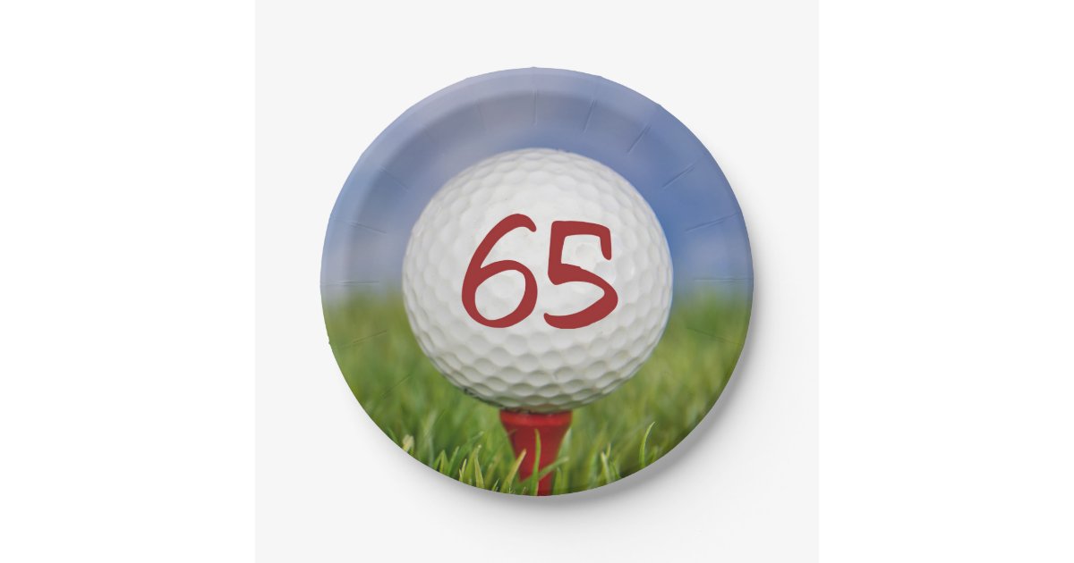 Golf ball 65th birthday paper plates | Zazzle