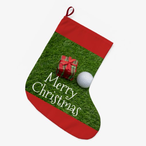Golf ball and Christmas Present on green grass Large Christmas Stocking ...