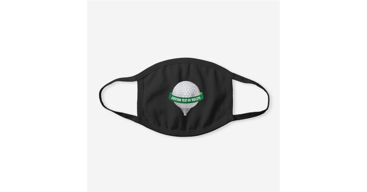 Golf Ball and Golf Tee Sports Custom Text Black Cotton Face Mask | Zazzle