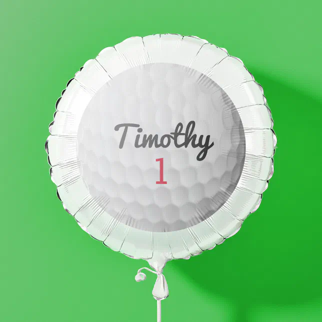 Golf Ball Dimples with Black Name Red Number Balloon | Zazzle