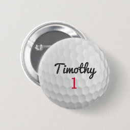 Golf Ball Dimples with Black Name Red Number Button | Zazzle