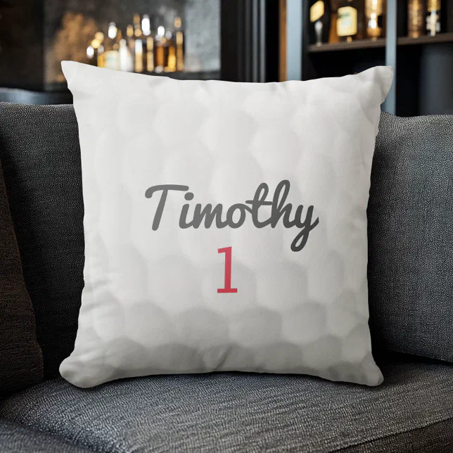 Golf Ball Dimples with Black Name Red Number Throw Pillow | Zazzle