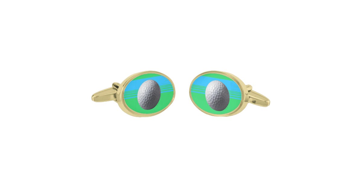 Golf Ball gold oval cufflinks | Zazzle
