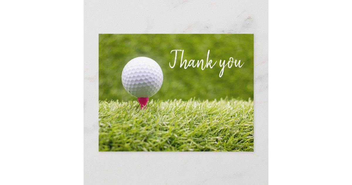 Golf ball on tee Thank you card | Zazzle
