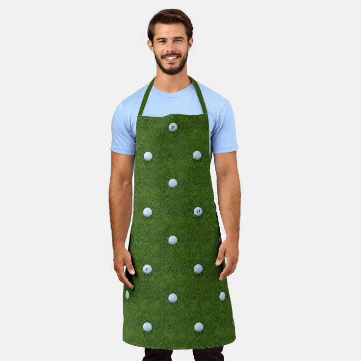 Golf Ball Pattern Monogram Green Apron for Golfers | Zazzle