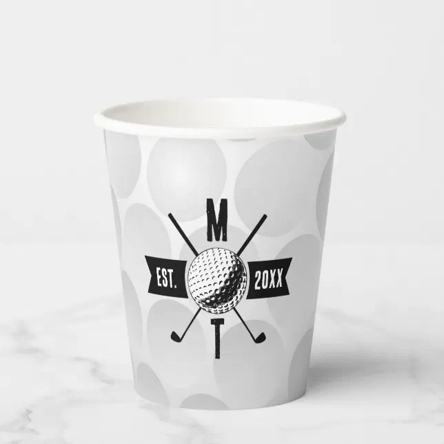 Golf Ball Texture & Club Initial Monogram Paper Cups | Zazzle