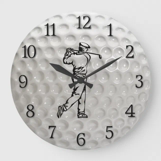 Golf Ball Wall Clock w Numbers and Golfer | Zazzle