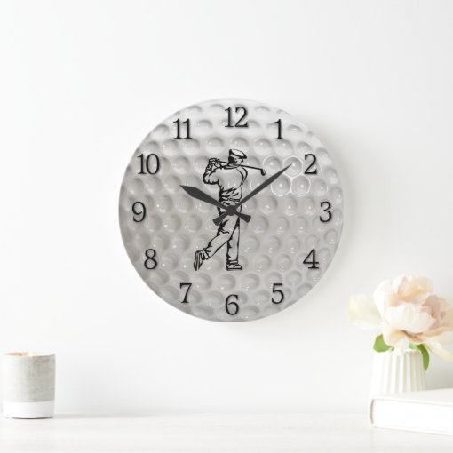 Golf Ball Wall Clock w Numbers and Golfer | Zazzle