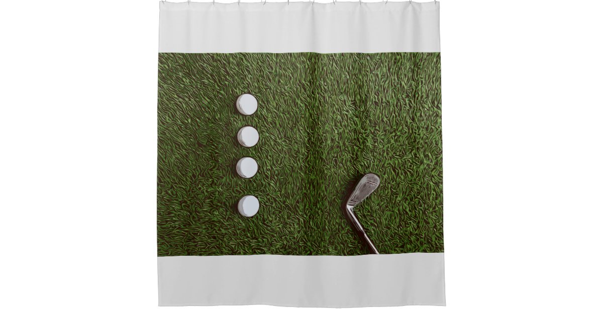 Golf bathroom with golf ball with putter shower curtain | Zazzle