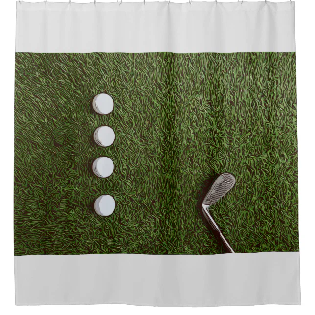 Golf bathroom with golf ball with putter shower curtain | Zazzle