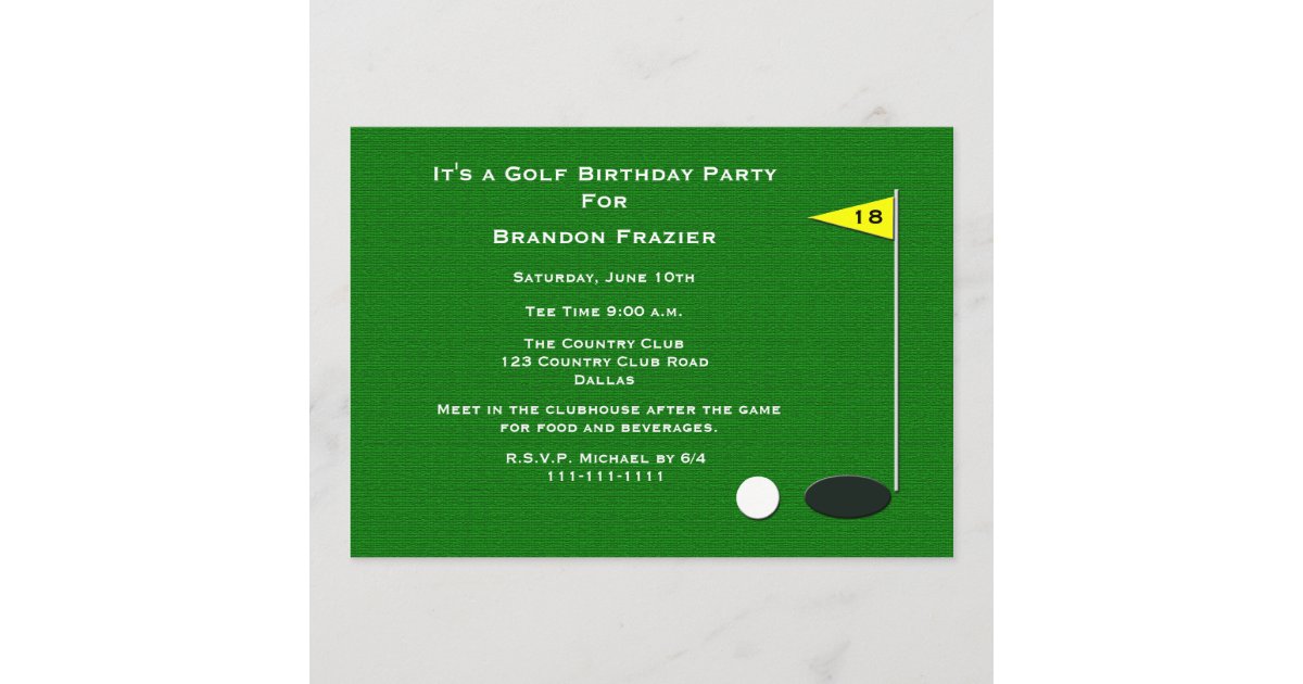 Golf Birthday Party Invitation 18th Golf Hole | Zazzle.com