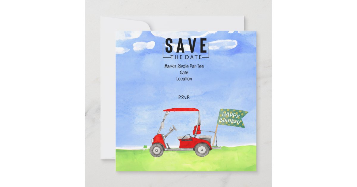 Golf Birthday Save the date with Golf Cart Invitation | Zazzle