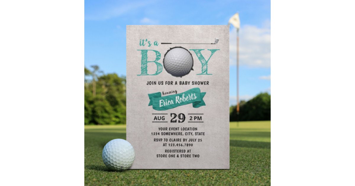 Golf Boy Baby Shower Sport Theme Teal Invitation | Zazzle