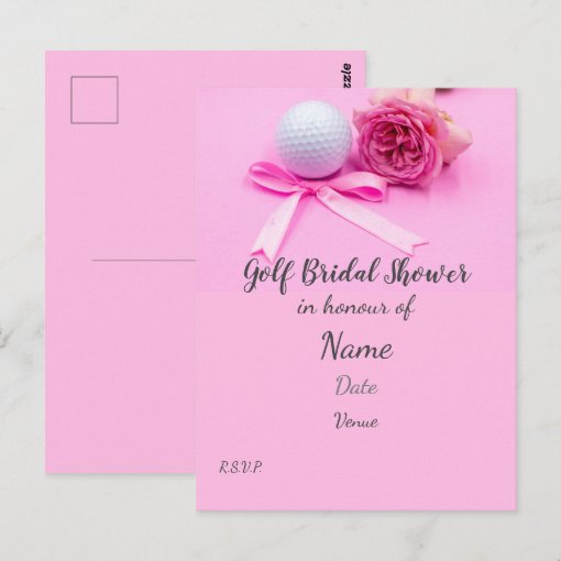 Golf Bridal Shower with golf ball and pink roses Postcard | Zazzle
