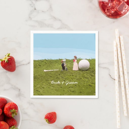 Golf bride and groom with golf ball tee Wedding Napkins | Zazzle