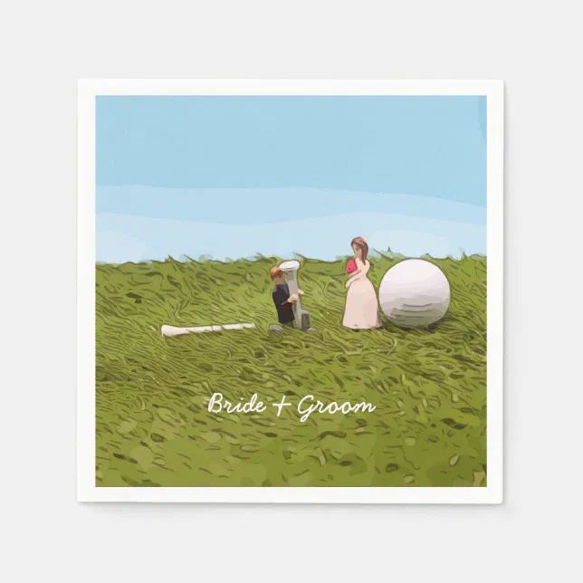 Golf bride and groom with golf ball tee Wedding Napkins | Zazzle