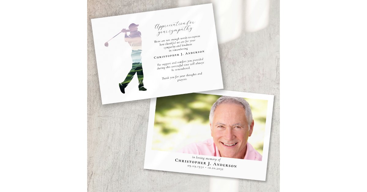 Golf Calligraphy Sympathy Photo Funeral Thank You Card | Zazzle