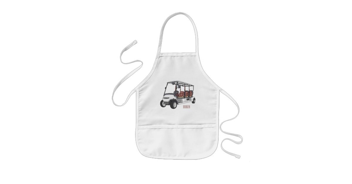 Golf cart / golf buggy cartoon illustration kids' apron | Zazzle