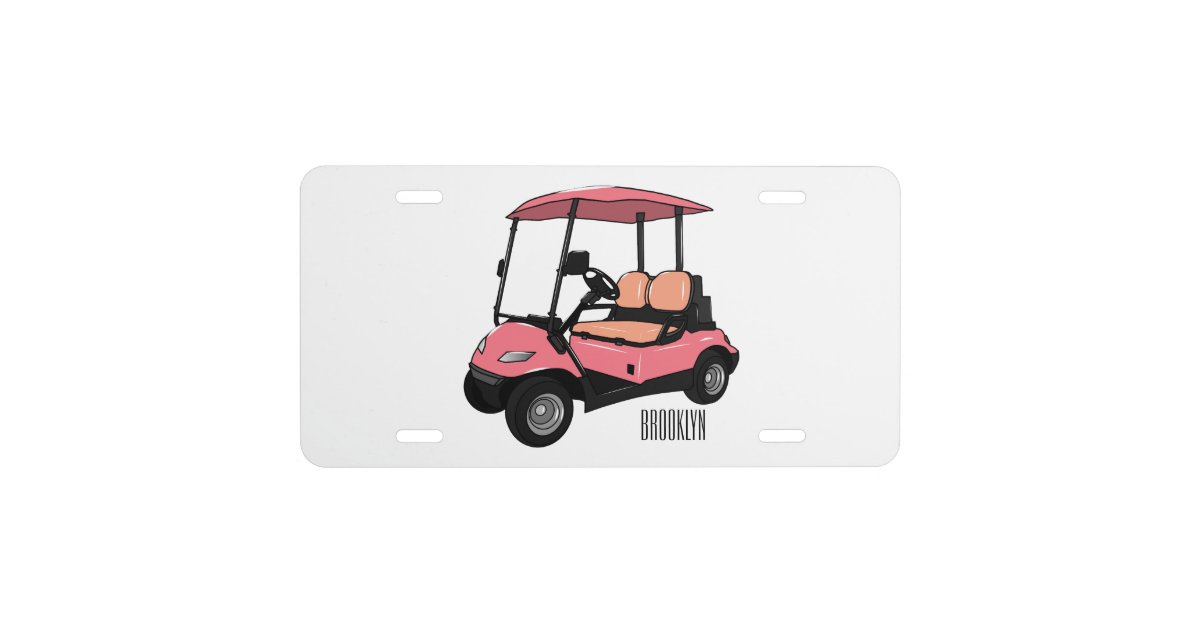 Golf cart / golf buggy cartoon illustration license plate | Zazzle