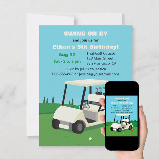 Golf Cart Kids Birthday Party Invitations | Zazzle
