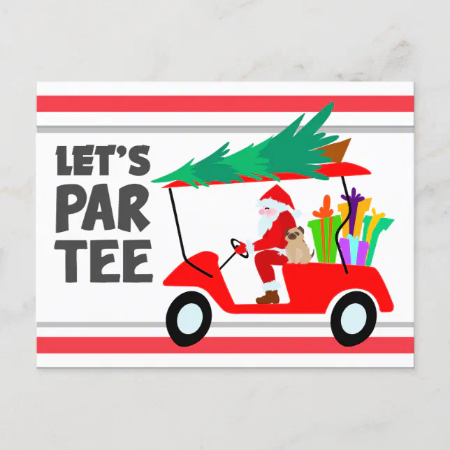 Golf cart with Santa Claus Let Par Tee Golfer Postcard | Zazzle