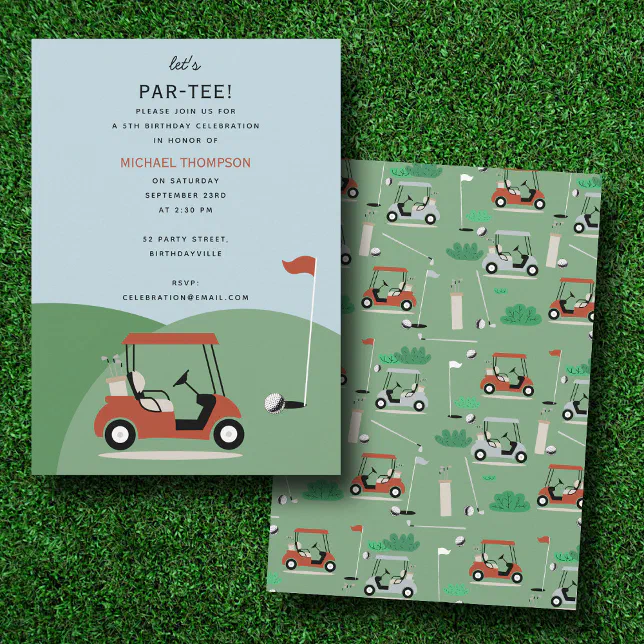 Golf Carts Modern Golfer Golf Theme Birthday Invitation | Zazzle