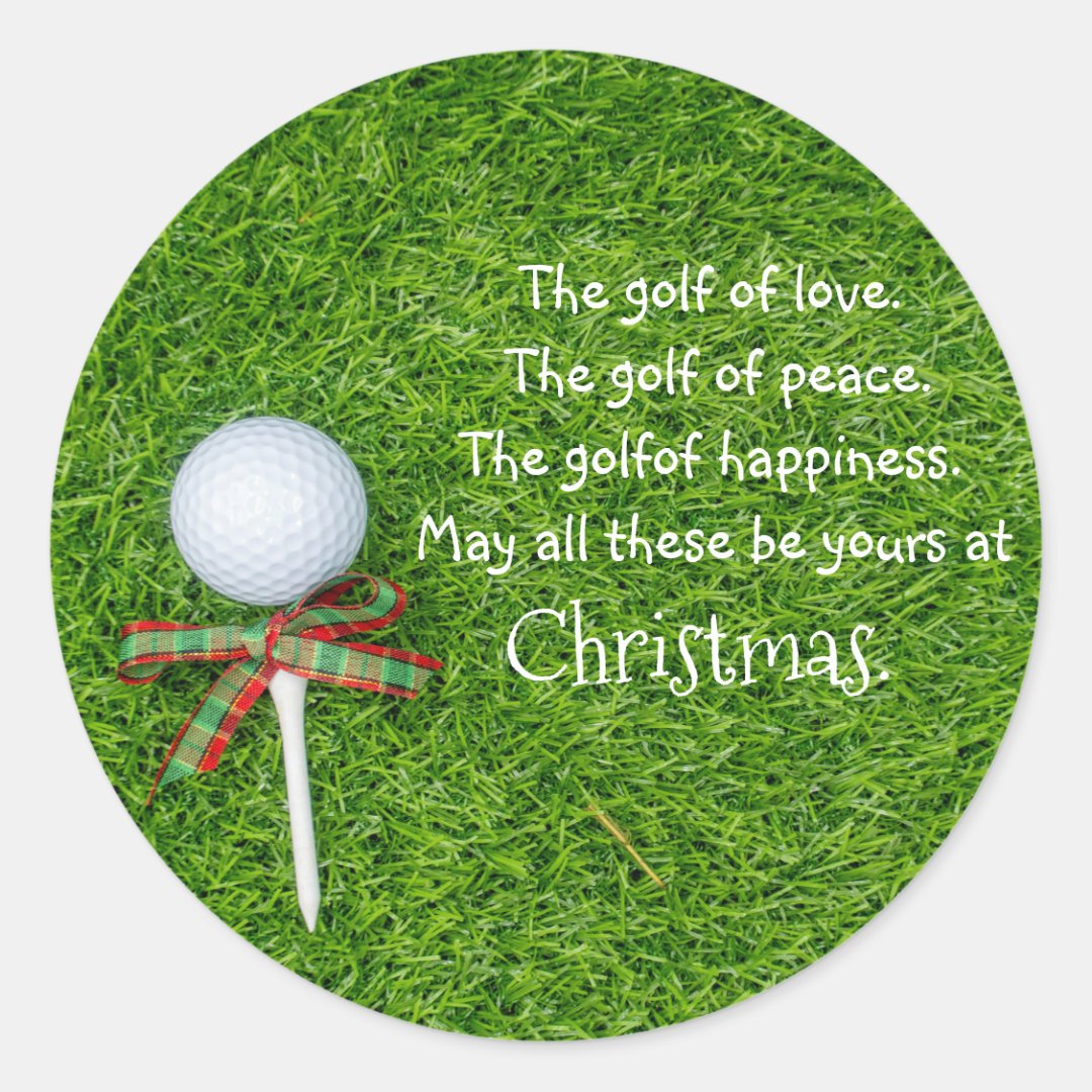 Golf Christmas sticker with golf ball and tee | Zazzle