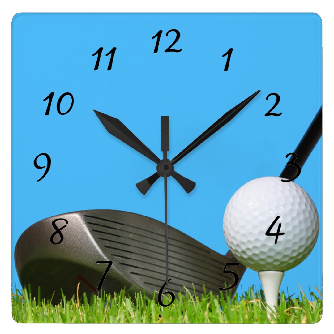 Golf Club and Ball background Square Wall Clock | Zazzle