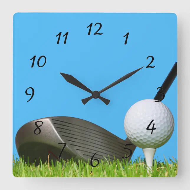 Golf Club and Ball background Square Wall Clock | Zazzle