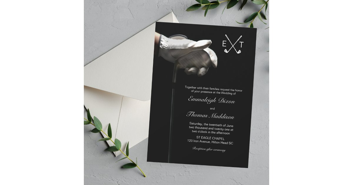 Golf Club Elegant Sport Wedding Monogrammed Invitation | Zazzle