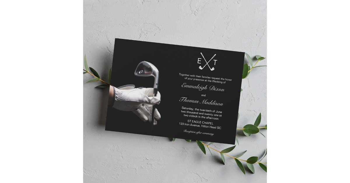 Golf Club Elegant Wedding Monogrammed Invitation | Zazzle