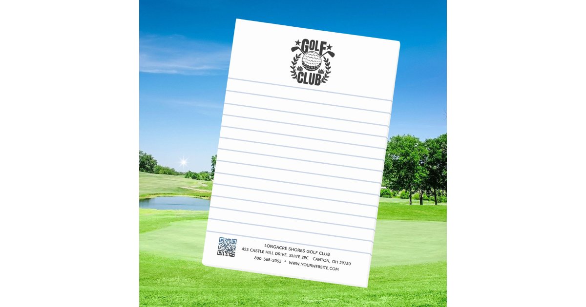Golf Club Logo and QR Code Lined Notepad | Zazzle