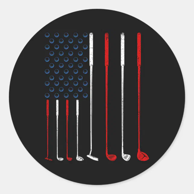 Golf Clubs American Flag Classic Round Sticker | Zazzle
