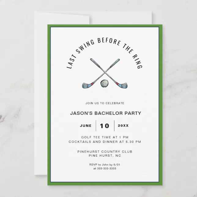 Golf clubs & ball Golfing Bachelor Party Invitation | Zazzle