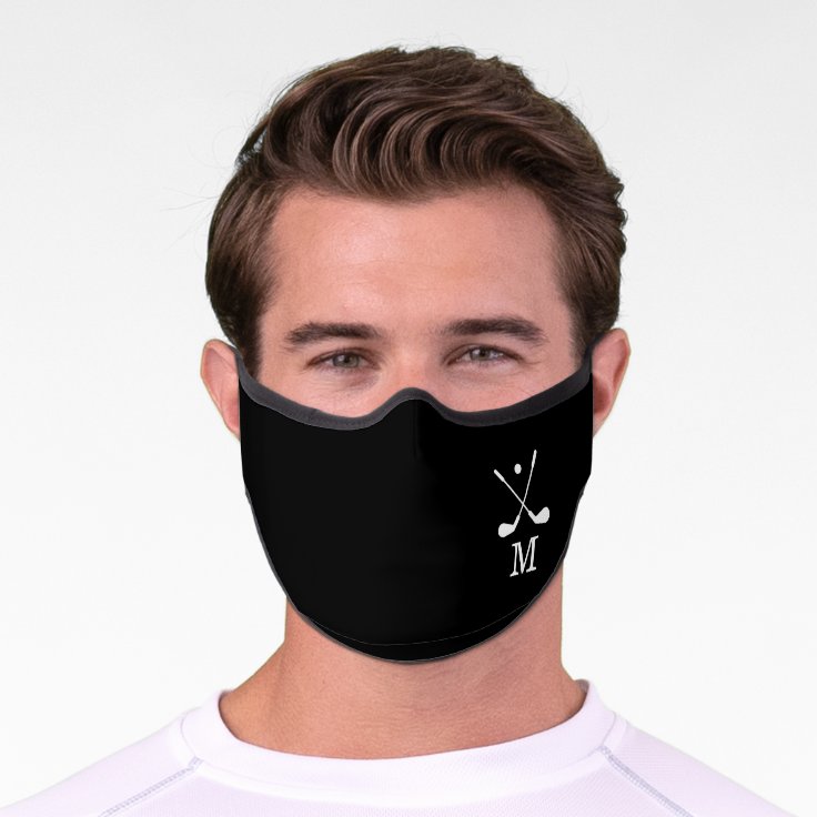 Golf Clubs Monogram Men's Black Premium Face Mask | Zazzle