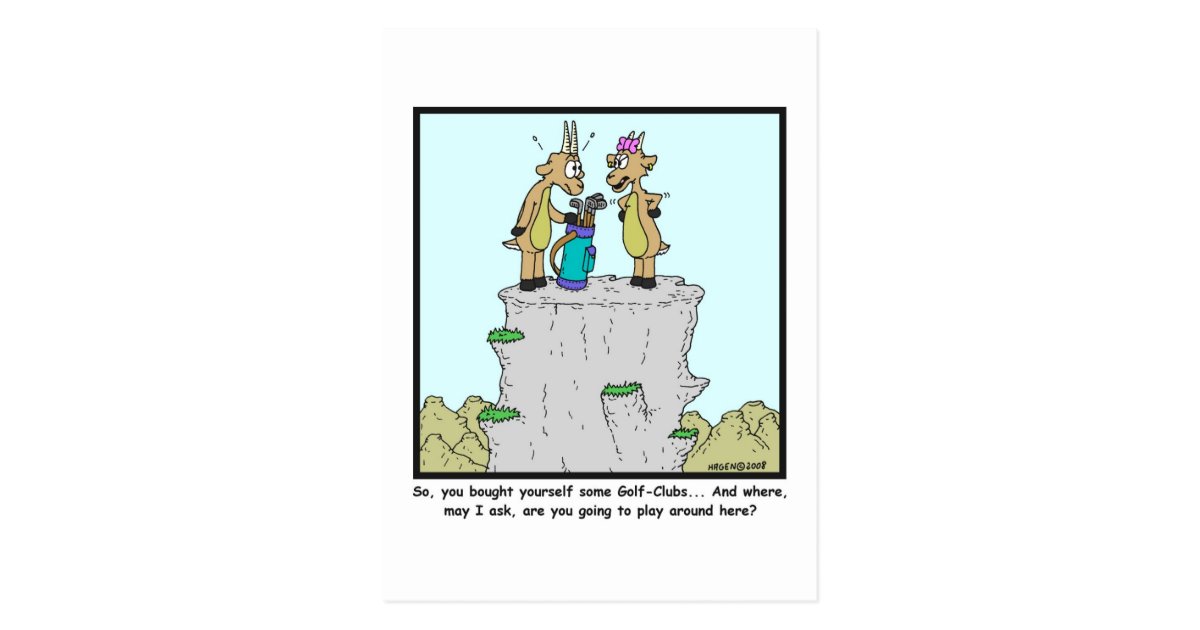 Golf clubs: Mountain Goat cartoon Postcard | Zazzle.com