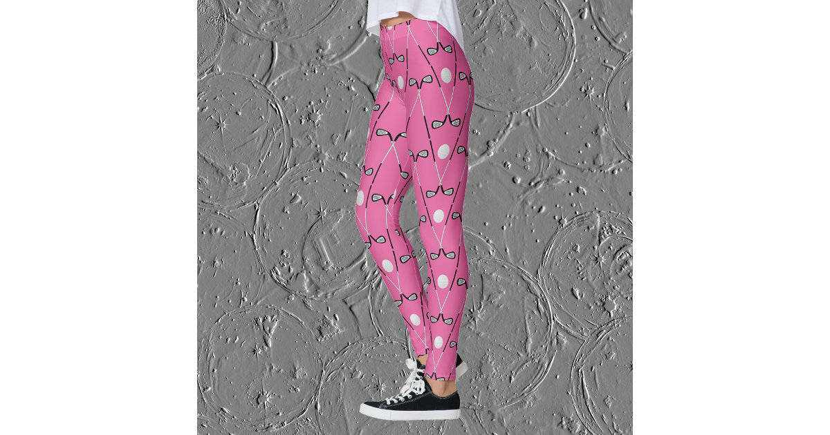 Golf clubs pattern bright pink leggings | Zazzle