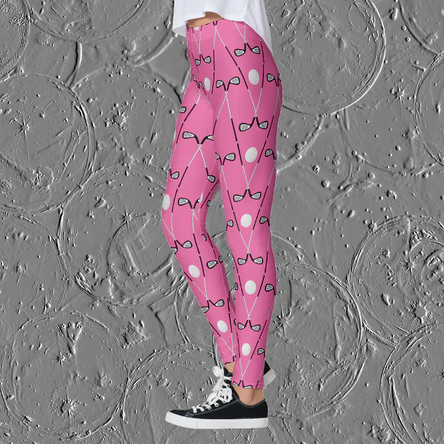 Golf clubs pattern bright pink leggings | Zazzle