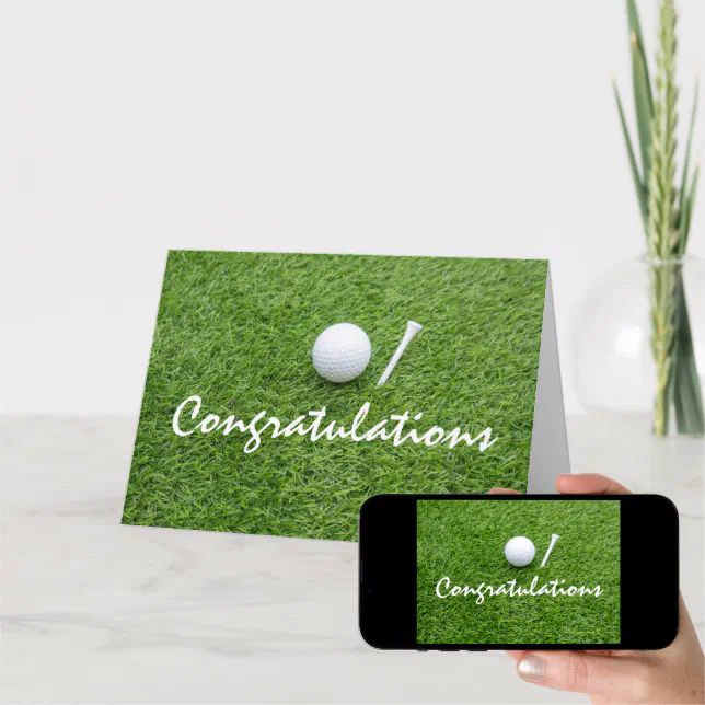 Golf congratulations with golf ball and tee card | Zazzle