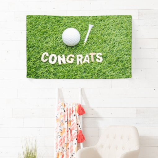 Golf Congratulations with golf ball on green Banner | Zazzle