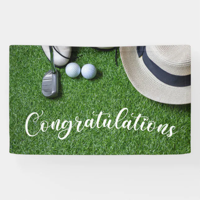 Golf Congratulations with golf shoe hat putter Banner | Zazzle