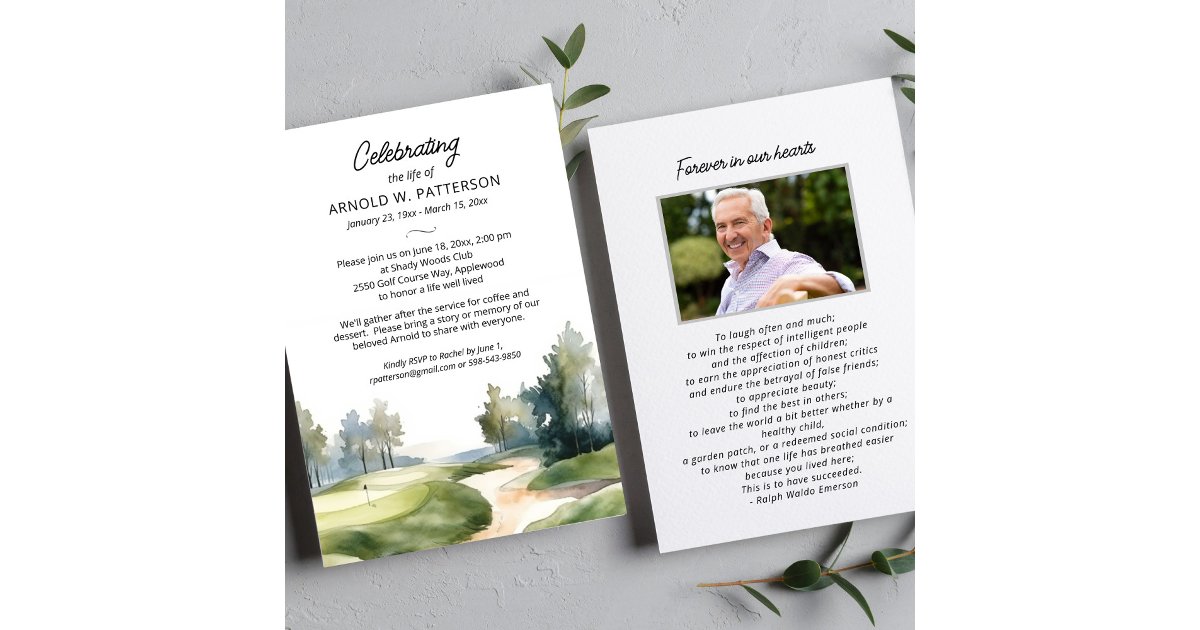 Golf Course Golfing Celebration of Life Photo Invitation | Zazzle