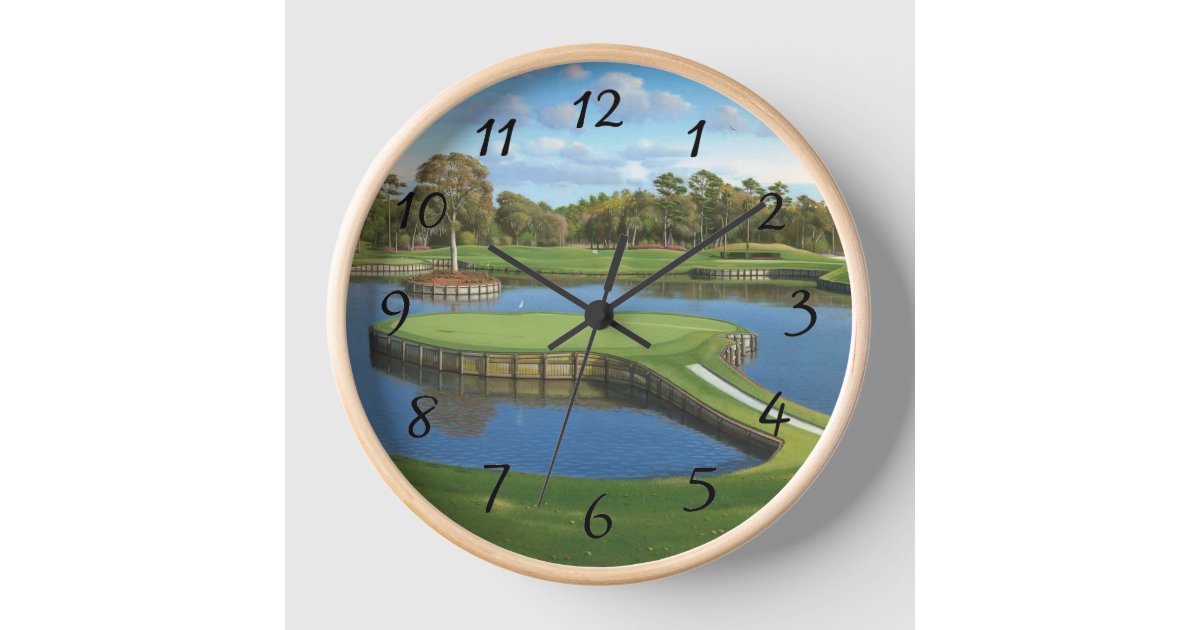 Golf Course Hole background round wall clock | Zazzle