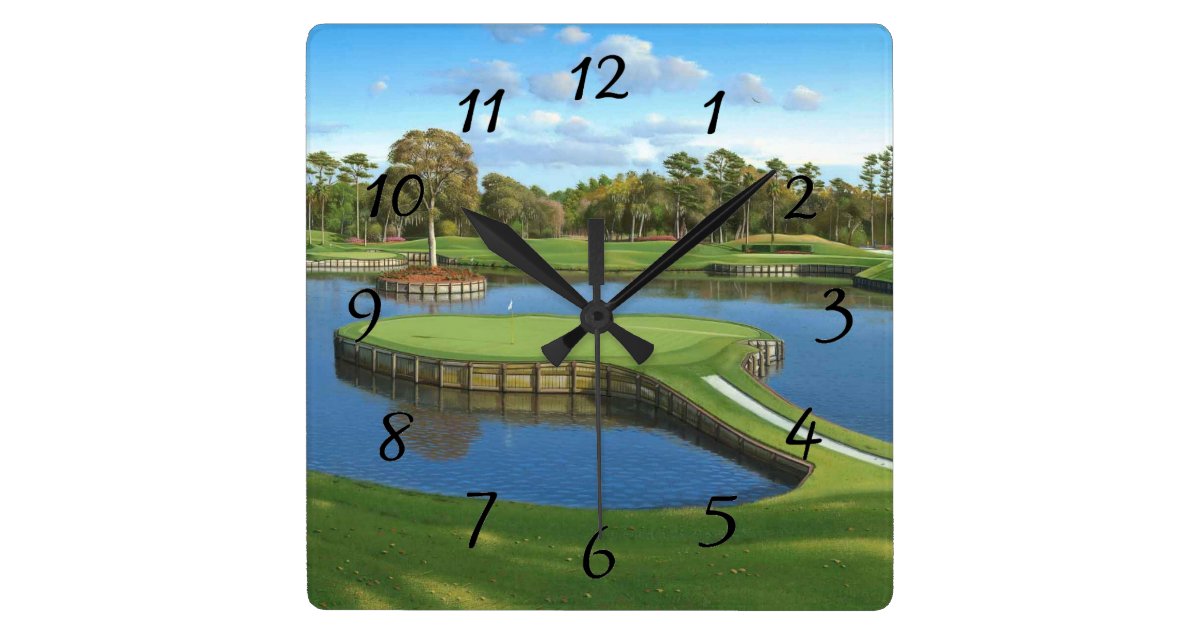 Golf Course Hole background Square Wall Clock | Zazzle