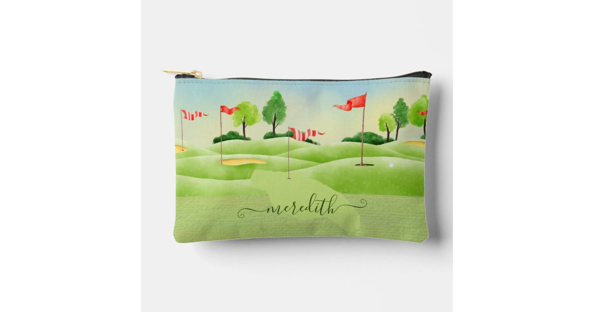Golf Course Scene Personalized Name Accessory Pouch | Zazzle